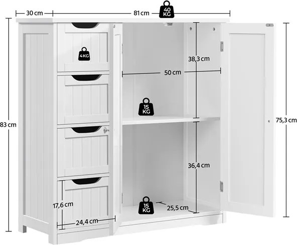 Koupelnová skříňka Yaheetech – bílá (266634004746)