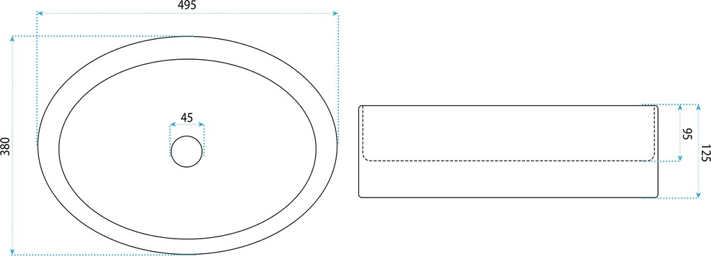 Rea Mirella Black, umyvadlo na desku 495x380x125 mm, kouřové sklo-černá, REA-U3524