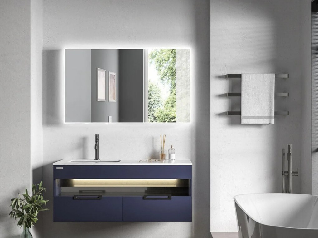 Zrcadlový infrapanel s LED osvětlením MIRROR 450W | Výhřevnost 8 m2 | 80x60 cm | WiFi termostat | Dálkový ovladač | Zrcadlo na šířku