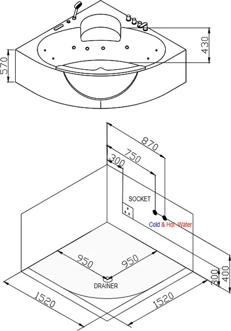 BPS-koupelny Hydromasážní vana HYD-SIG635W 150x150 bez ohřevu