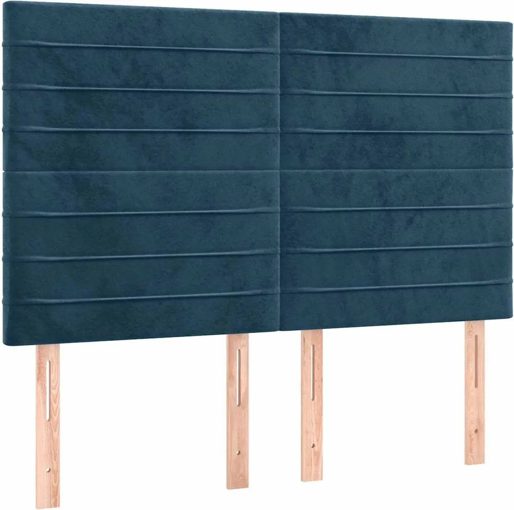 Čelo postele s LED tmavě modré 144x5x118/128 cm samet 3122616