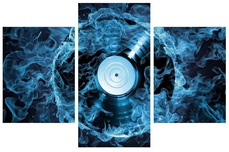 Obraz gramofonové desky v modrém ohni (90x60 cm)