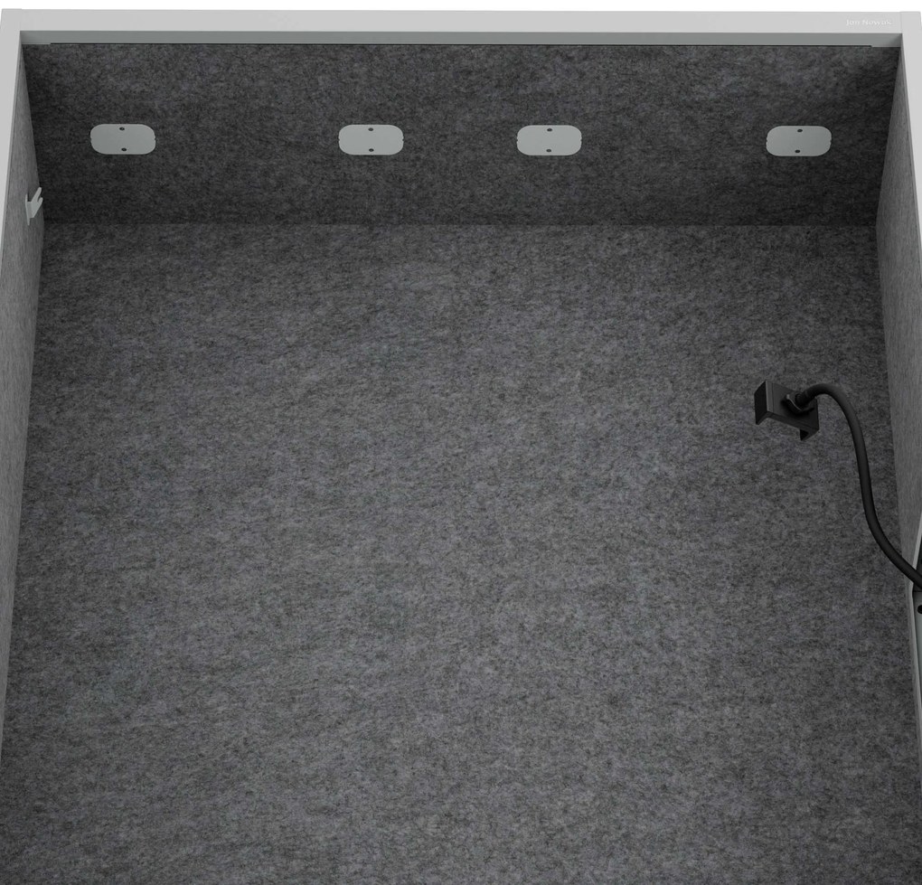 Skříň se sedákem a zónou ticha SALLY MentalBox, šedá konstrukce, tmavě šedý sedák, 1850 x 1150 x 400 mm