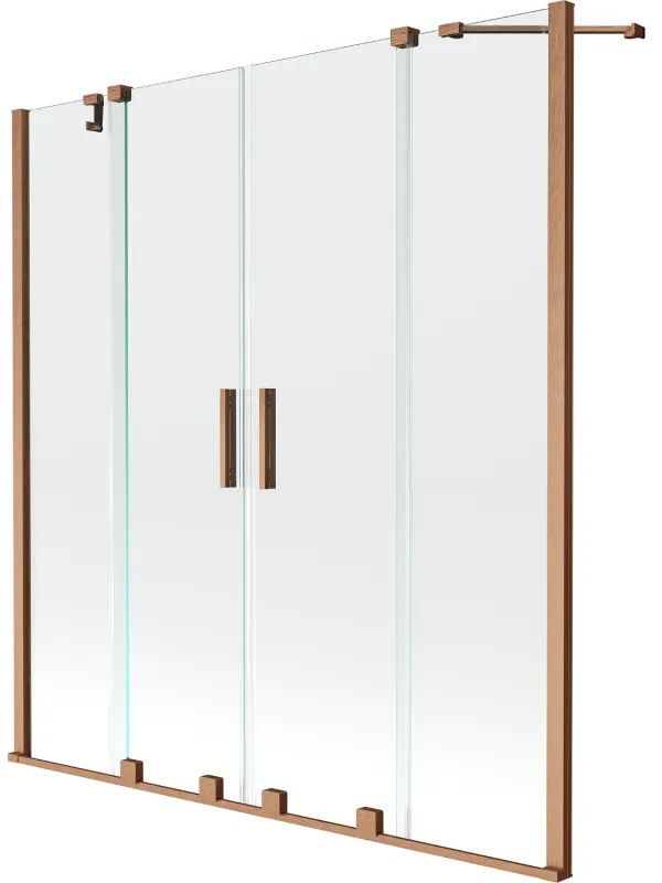 Mexen Velar Duo, 2-křídlová posuvná vanová zástěna 140 x 150 cm, 8mm čiré sklo, měděný matný profil, 896-140-000-02-65