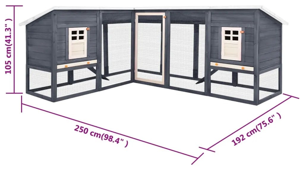 vidaXL Marketos Venkovní králíkárna s výběhem šedo-bílá masivní jedlové dřevo