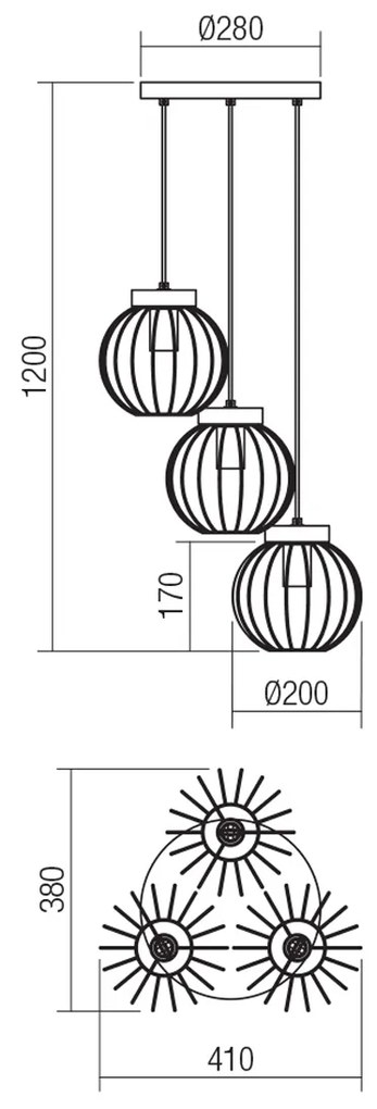 Smarter 01-3137 závěsné svítidlo Trellis, černé, dřevo, 3xE27, 120cm