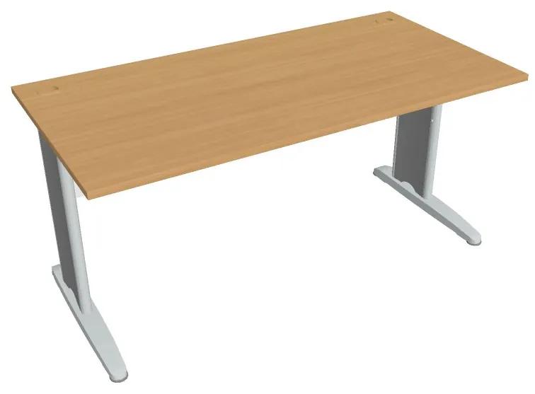 Stůl pracovní rovný 160 cm - Hobis Cross CS 1600 Dekor stolové desky: buk, Dekor lamino podnože: bílá, Barva nohou: Stříbrná