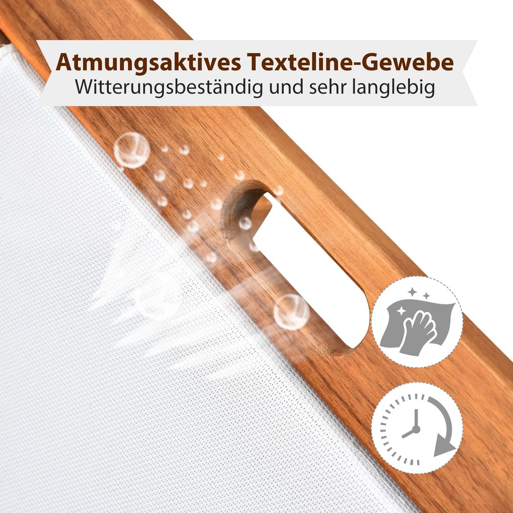 Outsunny Lehátko Relaxační lehátko Zahradní nábytek nastavitelný Akáciové dřevo Textil Přírodní+bílá 198 x 55 x 30-88,5 cm