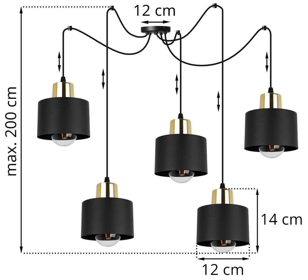 Závěsné svítidlo Panta Spider, 5x černé kovové stínítko, g