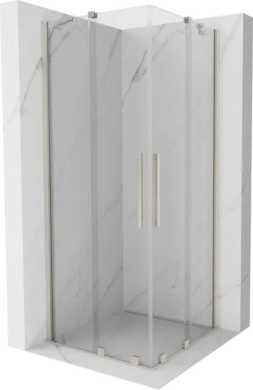 Mexen Velar Duo, sprchový kout s posuvnými dveřmi 80 x 80 cm, 8mm čiré sklo, broušená ocel, 871-080-080-02-97