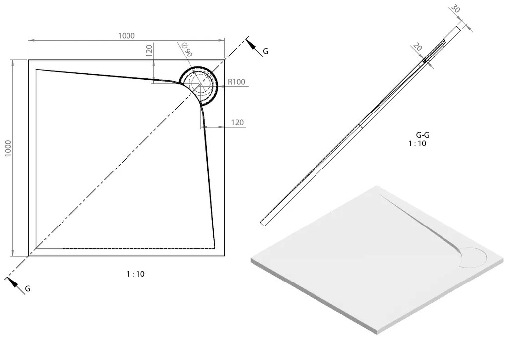 Vayer Boomerang čtvercová sprchová vanička, litý mramor Rozměr vaničky: 100x100cm