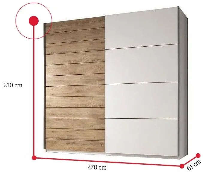 Expedo Posuvná skříň LAXYGA 270 (19), SYSTEM TICH.ZAV,bílý/dub beaufort - bílý