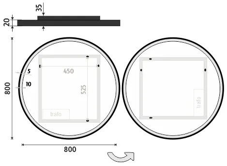 Černé kulaté zrcadlo do koupelny 80 cm s osvětlením NIMCO ZPC 28002R-90