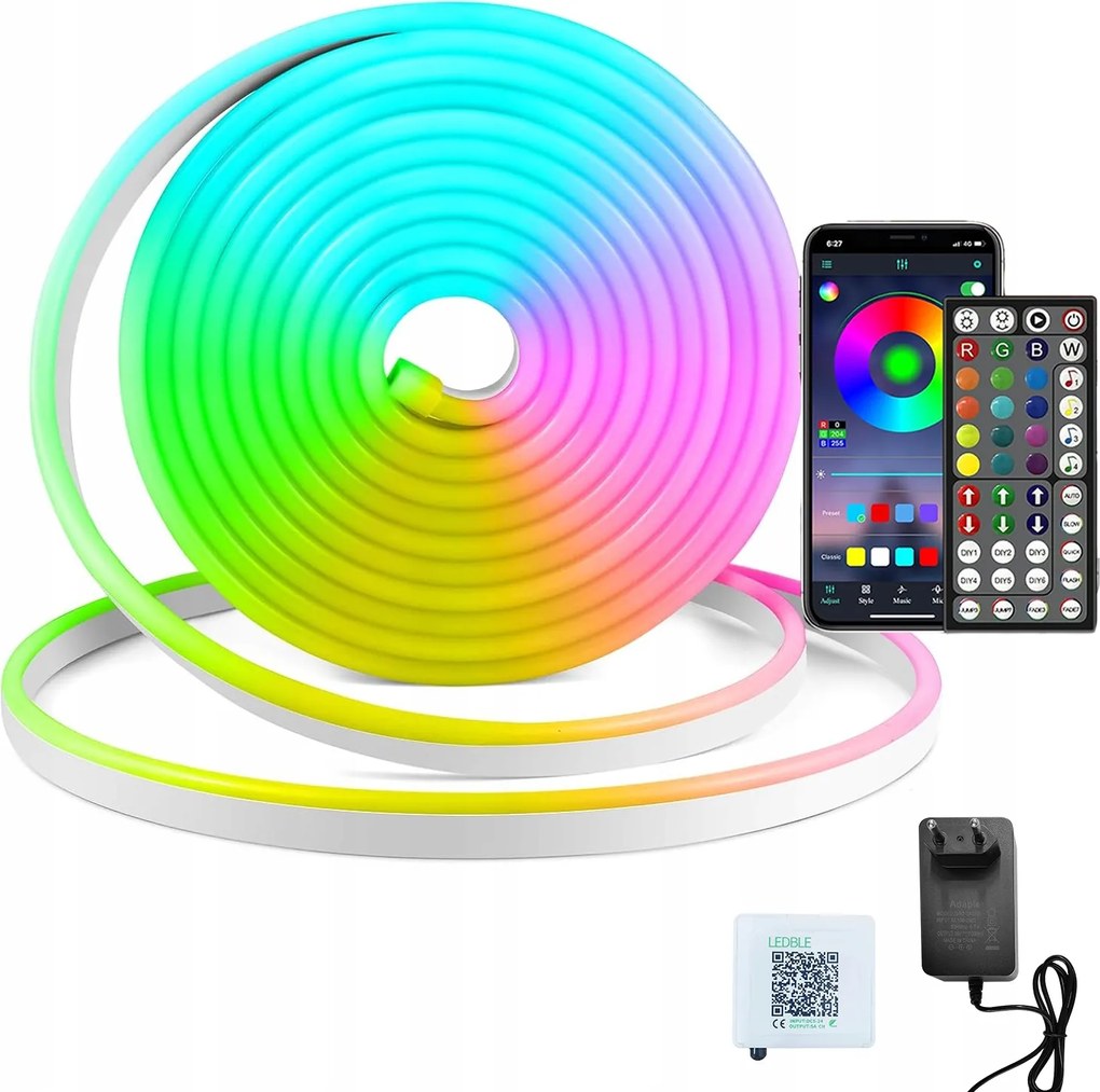 Led Pásek 30M Neon 5050 Rgb Bluetooth Aplikace Dálkový Ovladač Duha 24V Voděodolný