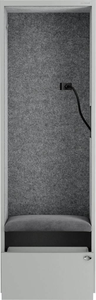 Kancelářská akustická kabina se sedátkem a USB-C portem, korpus šedý / sedák šedá, 600 mm: SALLY MentalBox