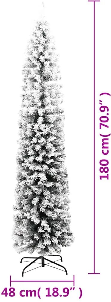 Úzký umělý vánoční stromek zasněžený zelený 180 cm PVC 320954
