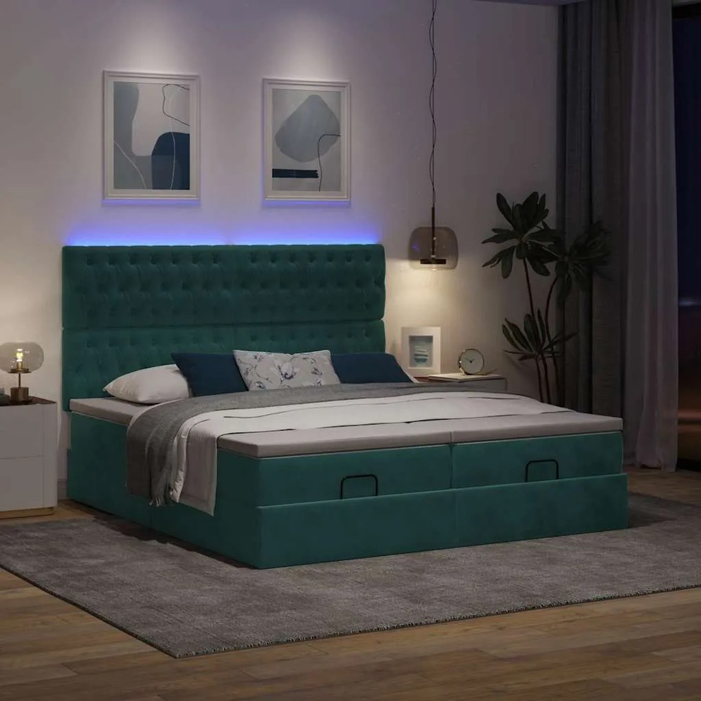 Osmanský rám postele s matrací tmavě zelená 200x200cm samet 3314648