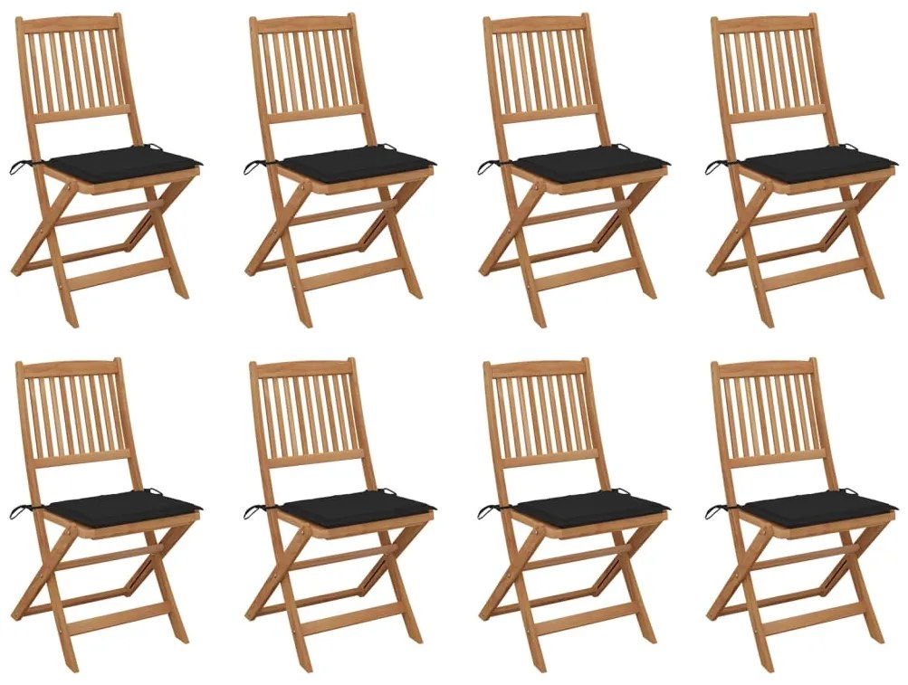 3075120 vidaXL Skládací venkovní židle s poduškami 8 ks masivní akáciové dřevo