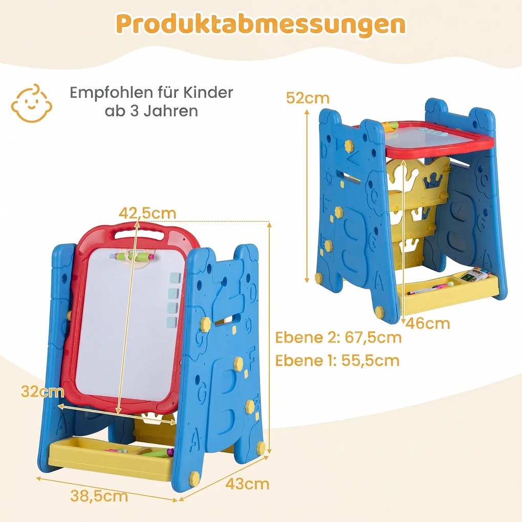 Costway 3 v 1 Dětský umělecký stojan s policí Oboustranná dětská tabule