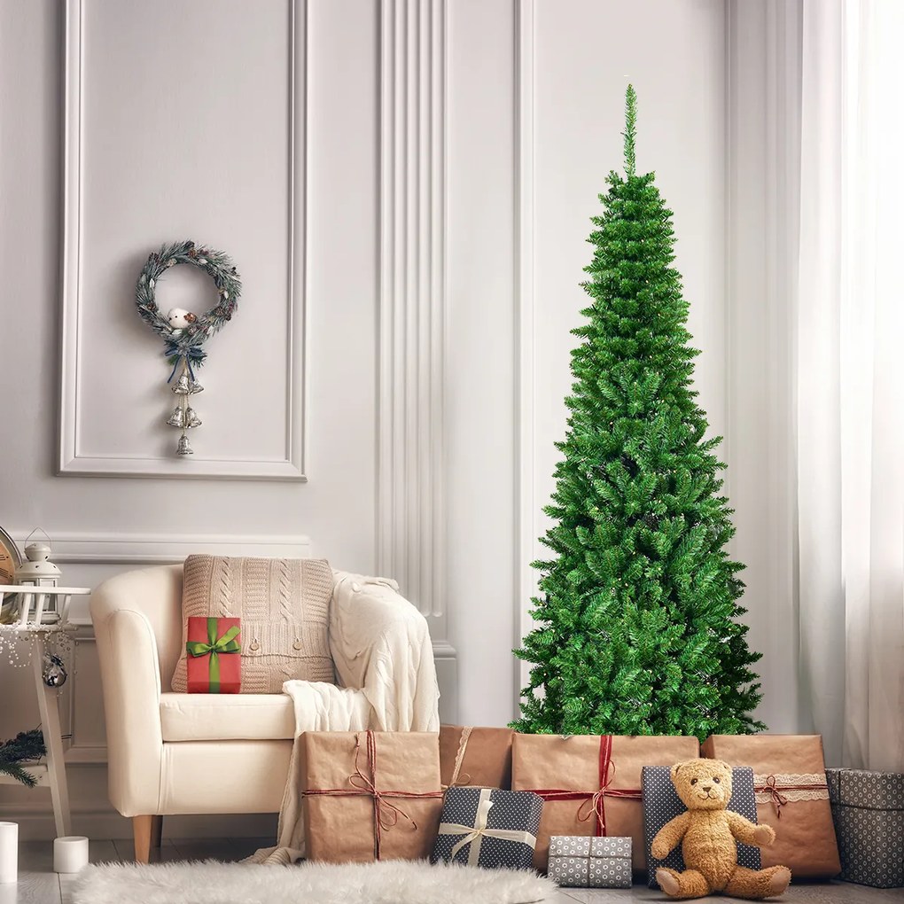 Costway 200 cm Slim Christmas Tree s Warm bílá LEDs Umělý vánoční stromek