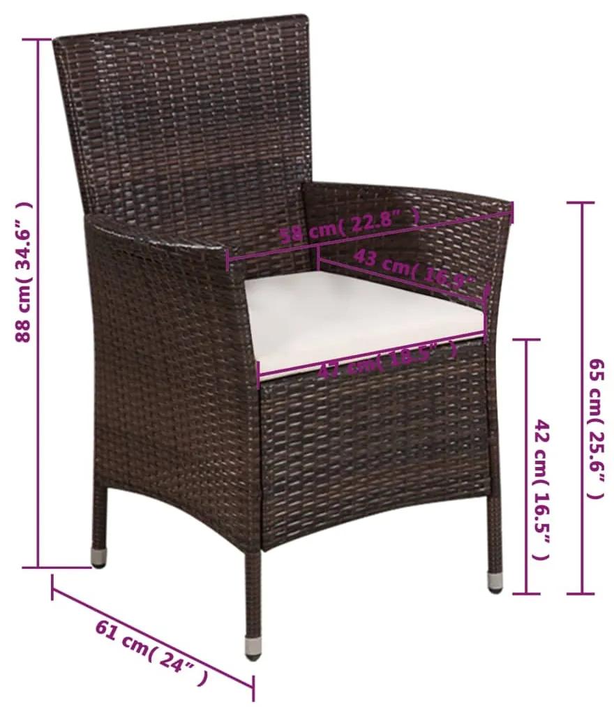 Zahradní židle a stolička s poduškami polyratan hnědé - Default Title
