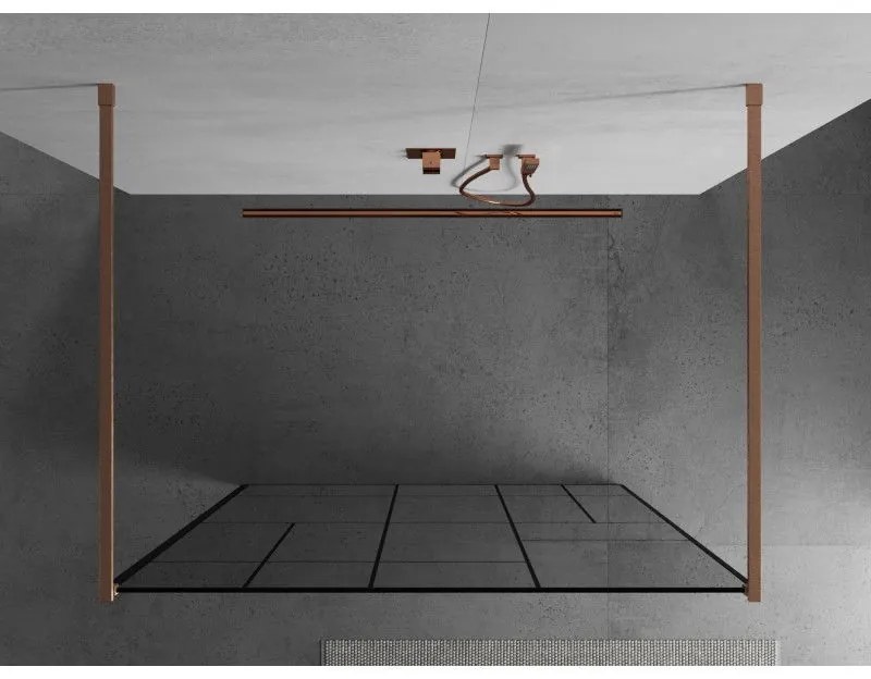 Mexen Kioto, sprchová zástěna Walk-In 100 x 200 cm, 8mm sklo černý vzor, měděný matný profil, 800-100-002-65-78