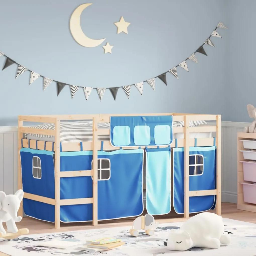Dětská patrová postel se závěsy modrá 90 x 200 cm borovice,  3206965