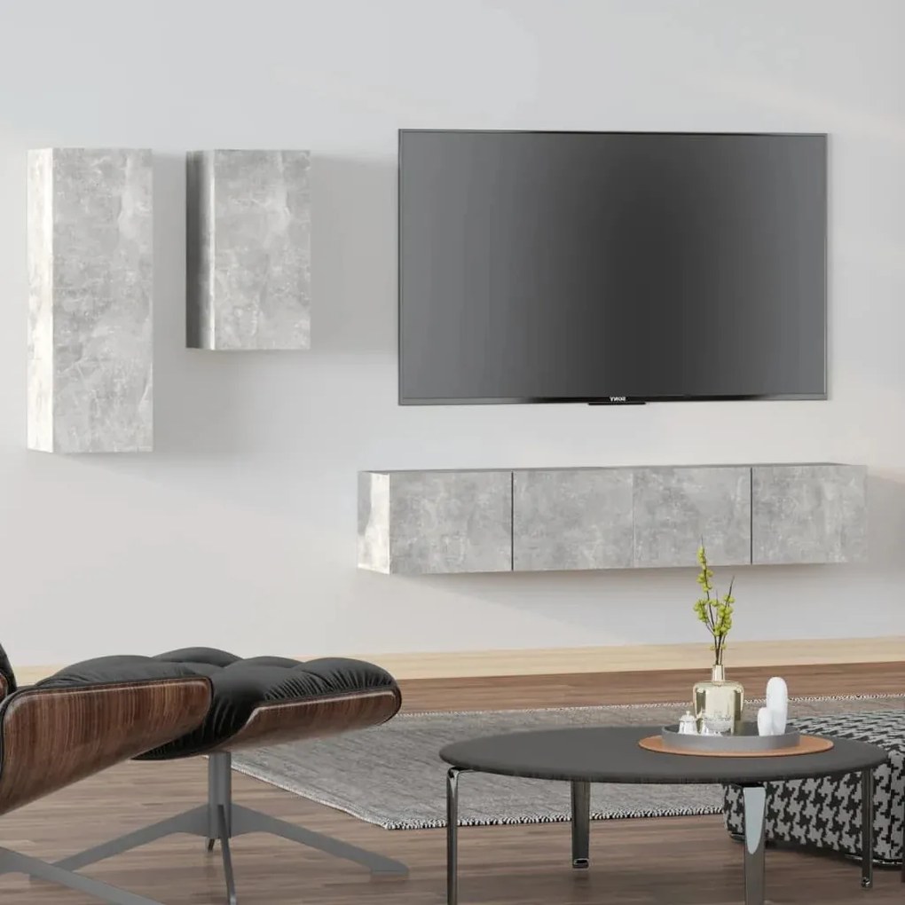 4Dílný Set Tv Skříněk Betonově Šedý Kompozitní Dřevo Betonová šedá 80 cm