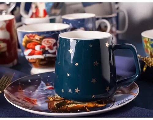 Altom Porcelánový hrnek Golden stars, 370 ml, navy blue