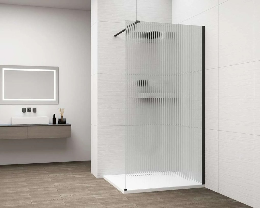 Polysan Esca - Sprchová stěna Walk-In 70x210 cm, Antidrop, sklo Flute/matná černá ES1370-02