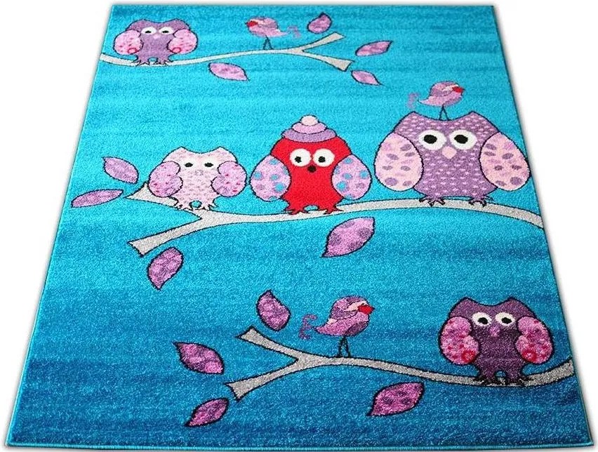 Dětský koberec Bella sovičky / modrá - 160 x 220 cm