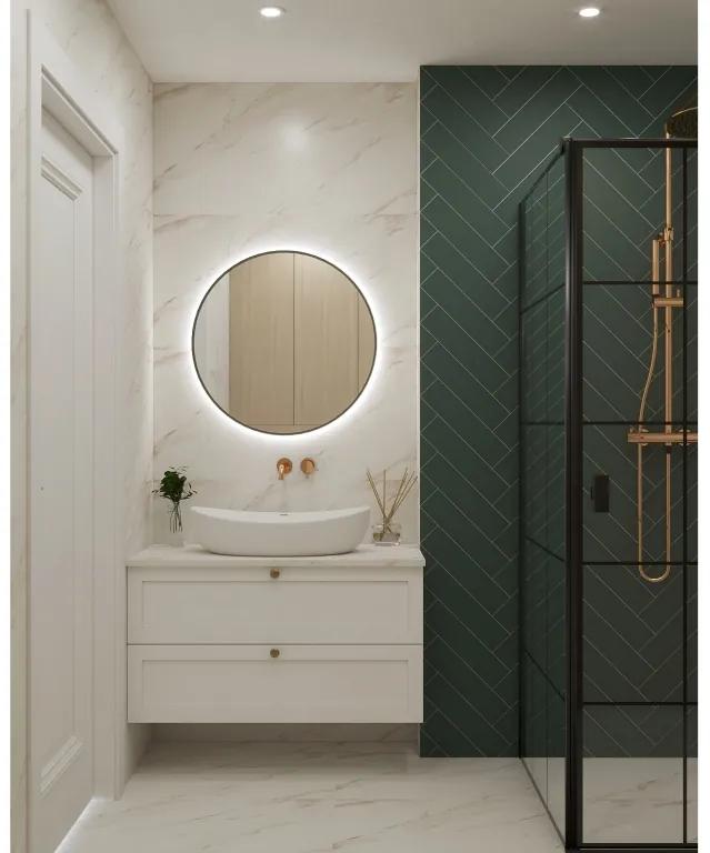 In-Design Zrcadlo RoundLine backlight - zelený matný rám, s LED osvětlením Vypínač: S vypínačem, Průměr zrcadla (mm): 800
