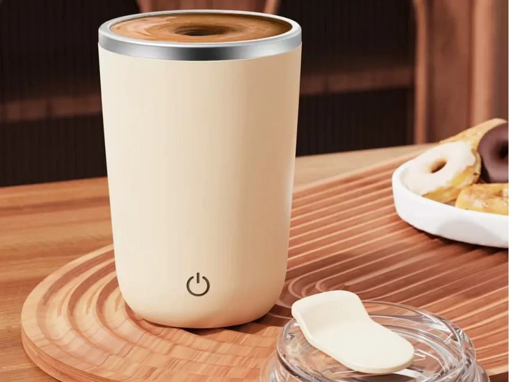 Verk Group Samomíchací hrnek 350 ml, ocelový termos na studené i horké nápoje, s usb a šňůrkou