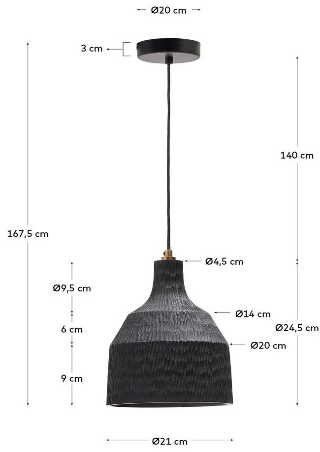 Černé závěsné svítidlo s dřevěným stínidlem ø 21 cm Amire – Kave Home
