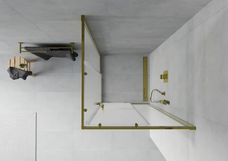 Mexen Rio, čtvercový sprchový kout s posuvnými dveřmi 70 (dveře) x 70 (dveře) x 190 cm, 5mm sklo námraza, zlatý profil, 860-070-070-50-30