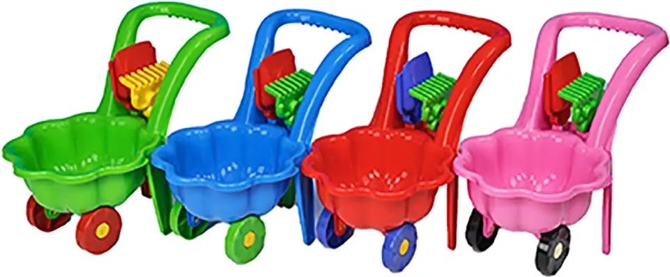 Dětské zahradní kolečko s lopatkou a hráběmi BAYO Sedmikráska zelené