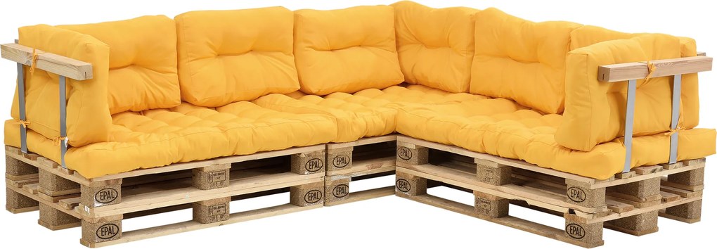 [en.casa]® Paletový nábytek - kompletní sada - horčicově žlutá - model F
