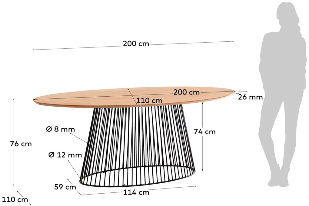 Mangový oválný jídelní stůl Kave Home Leska 200 x 110 cm