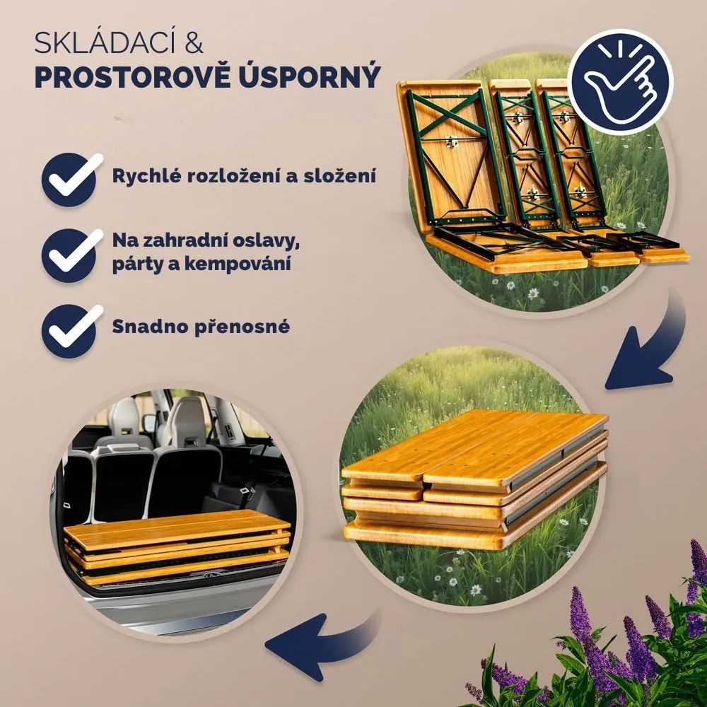 Pivní set MAXI sklápěcí, 220cm, přírodní hnědá Jurhan