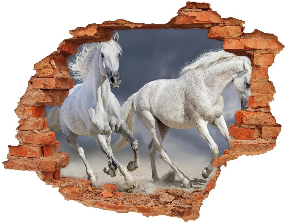 Wallmuralia Díra 3D fototapeta na stěnu Bílí koně pláž 90x70 cm