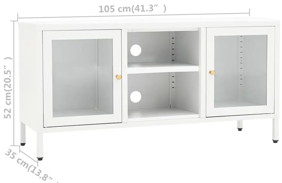 TV stolek Sylane - ocel a sklo - 105 x 35 x 52 cm | bílý