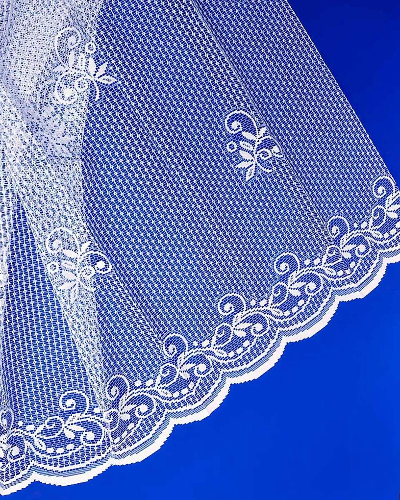 Českomoravská textilní žakárová záclona V215 ornamenty, s bordurou, bílá, výška 140cm (v metráži)