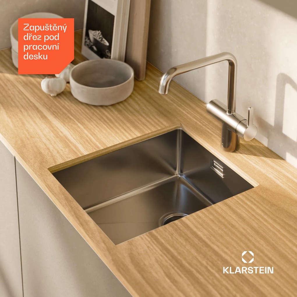 Klarstein TitanSteel Kuchyňský dřez 45 x 39 cm (DxŠ) s povrchem odolný vůči rzi, poškrábání a teplu