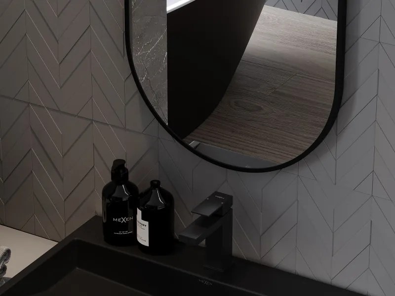 Mexen Loft, oválné koupelnové zrcadlo 100 x 50 cm, barva rámu černá matná, 9851-100-050-000-70