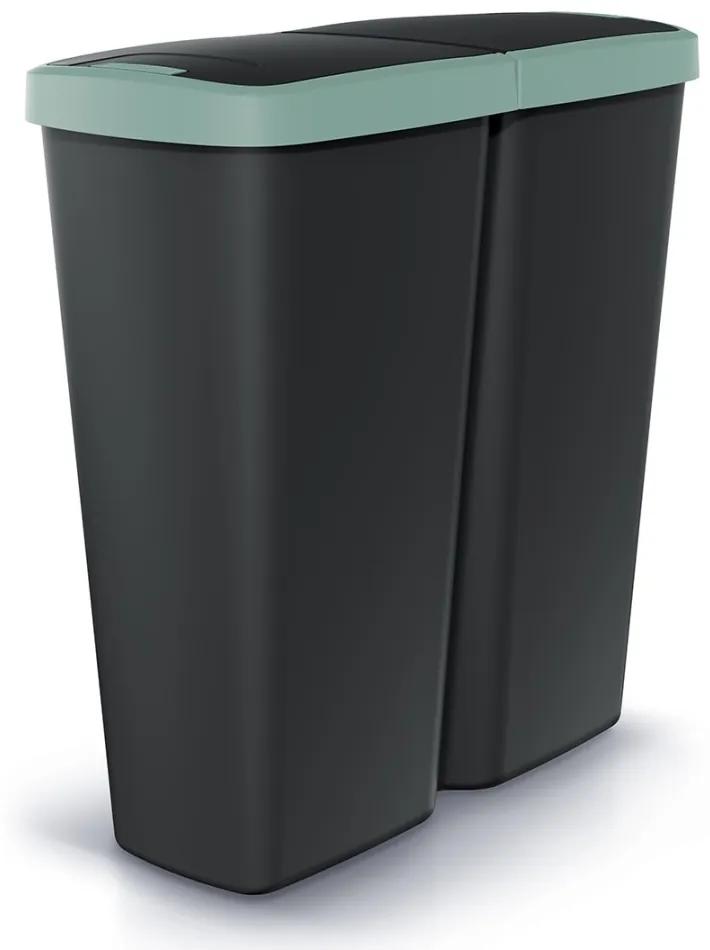 Odpadkový koš DUO černý, 50 l, zelená / černá