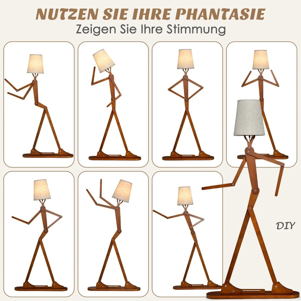 Costway 160 cm Vysoká dřevěná stojací lampa Dekorativní humanoidní rohová lampa