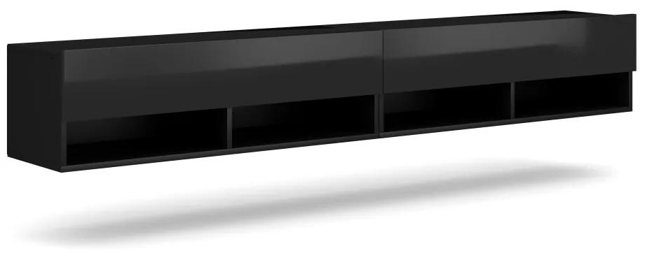 Závěsný TV stolek Derby 200 cm černý mat/černý lesk