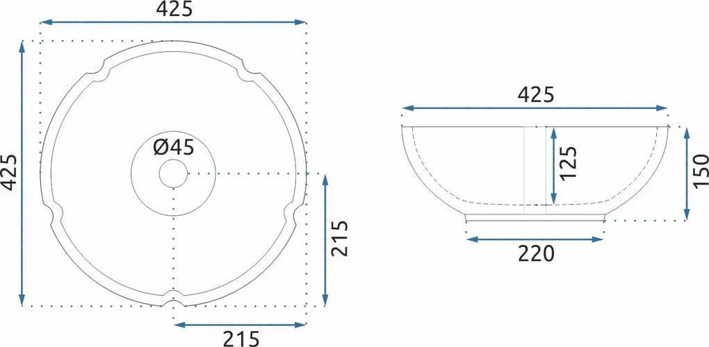 Rea Vivien, umyvadlo na desku 425x425x150, bílá-modrá, REA-U5666