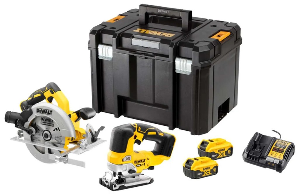 DeWALT - 18V AKU sada kotoučové pily a přímočaré pily, 2x aku 5,0 Ah XR, nabíječka DCK2012P2T