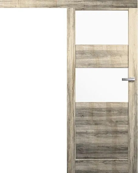 posuvné interiérové dveře na stěnu vasco doors TEO model 4 Průchozí rozměr: 70 x 197 cm, Orientace dveří: Levé dveře, Dekor: Dub riviera